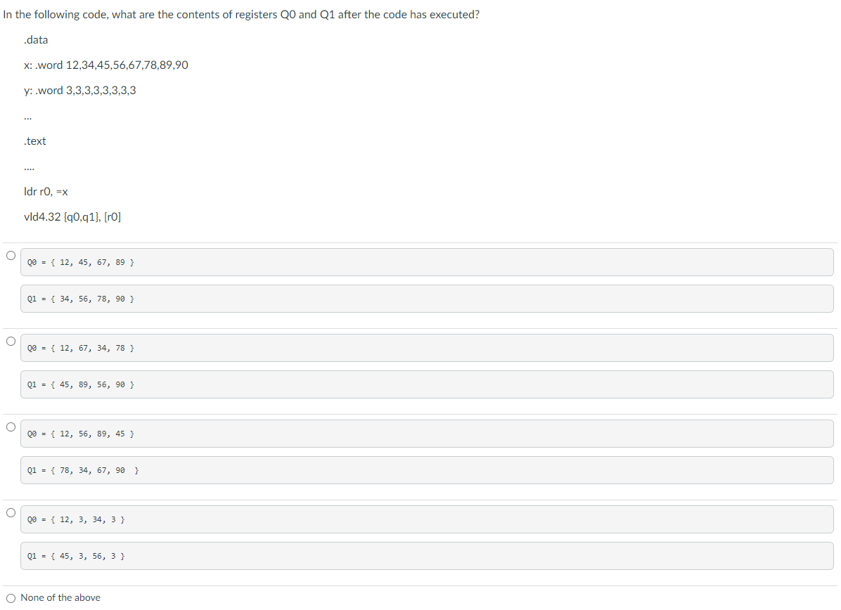 Solved In the following code, what are the contents of | Chegg.com