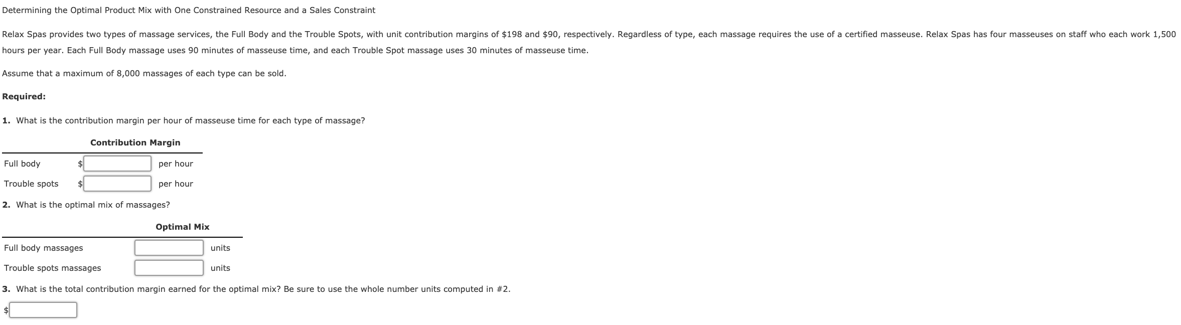 Solved Determining The Optimal Product Mix With One