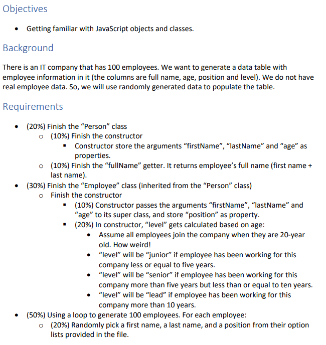 Solved Objectives • Getting familiar with JavaScript objects | Chegg.com