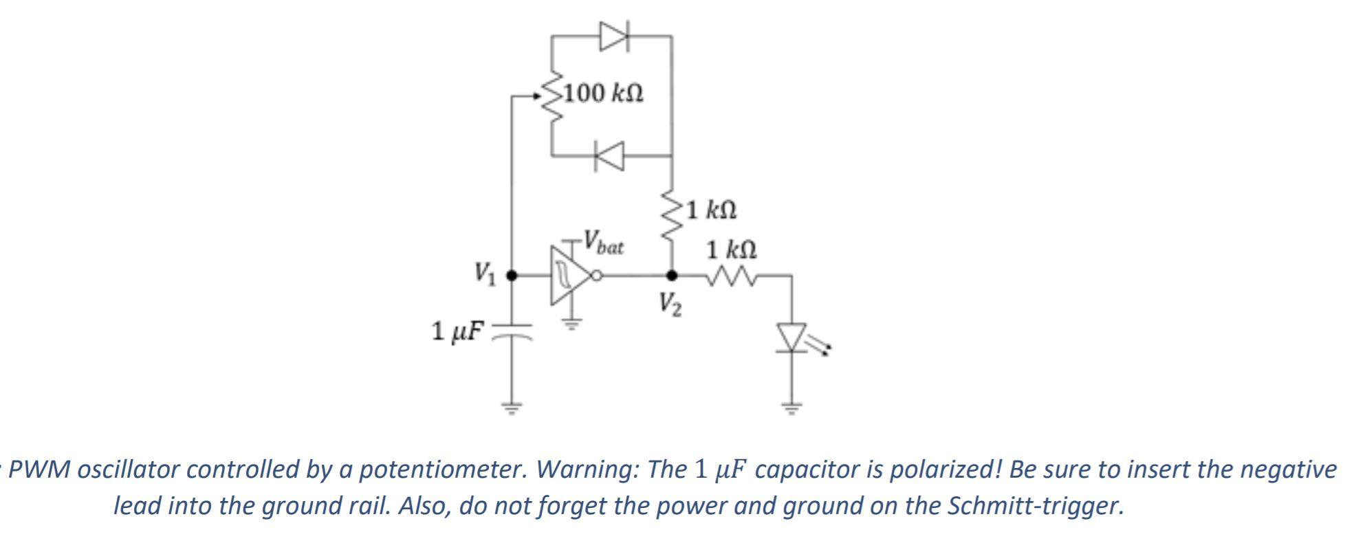 S100 k12 Vbat 1 1 k 22 1kΩ V V 1 uF PWM oscillator | Chegg.com