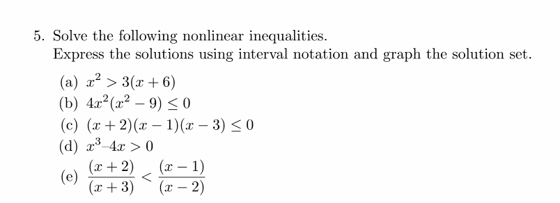 Solved 5. Solve the following nonlinear inequalities. | Chegg.com