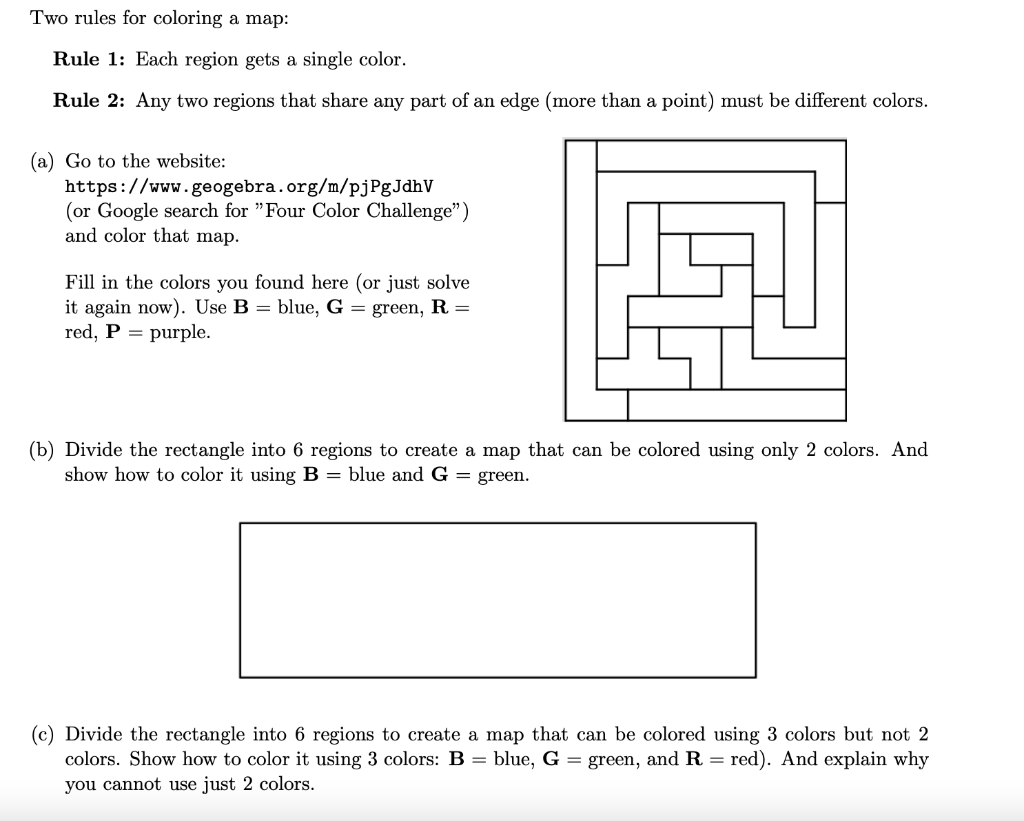 Solved Two rules for coloring a map: Rule 1: Each region | Chegg.com