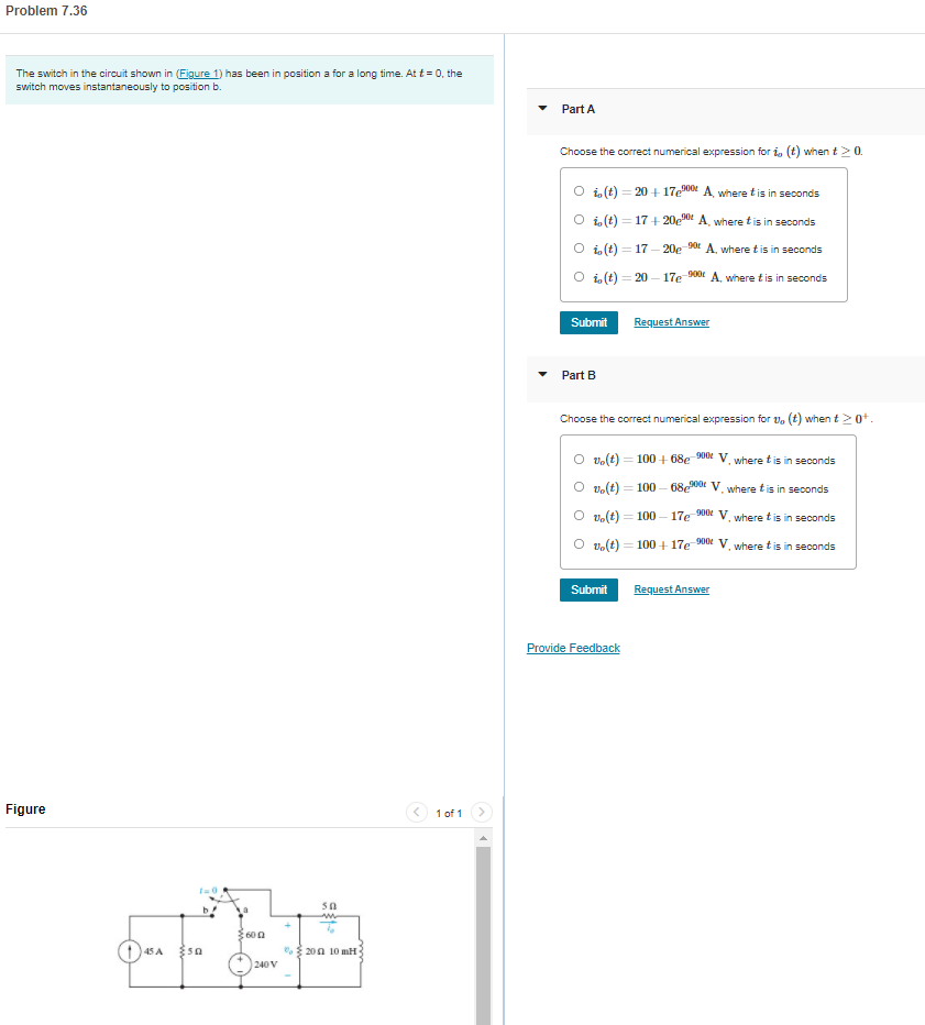 Solved Problem 7.36 The switch in the circuit shown in | Chegg.com