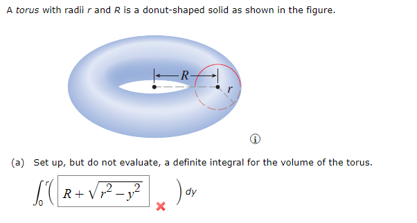 Solved A torus with radii r and R is a donut-shaped solid as | Chegg.com