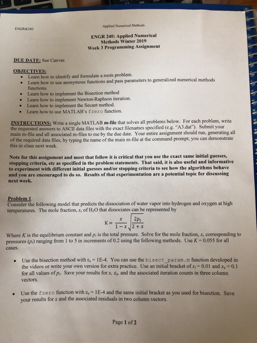 Solved Applied Numerical Methods ENGR&240 ENGR 240: Applied | Chegg.com