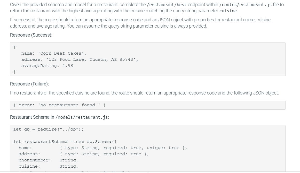 Solved Given the provided schema and model for a restaurant, | Chegg.com