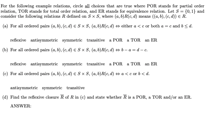 Solved For the following example relations, circle all | Chegg.com