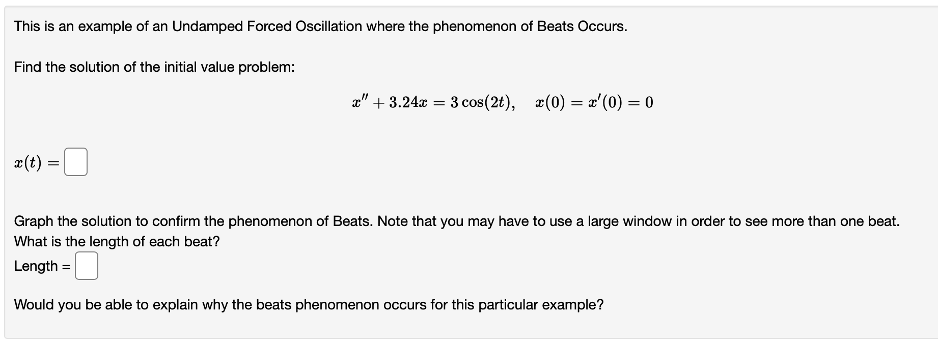 Solved This is an example of an Undamped Forced Oscillation | Chegg.com
