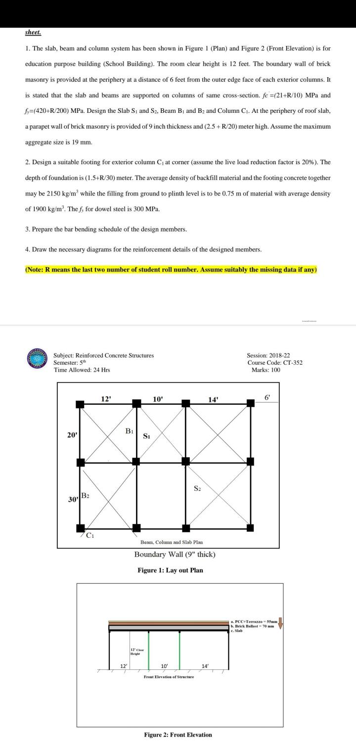 sheet. 1. The slab, beam and column system has been | Chegg.com