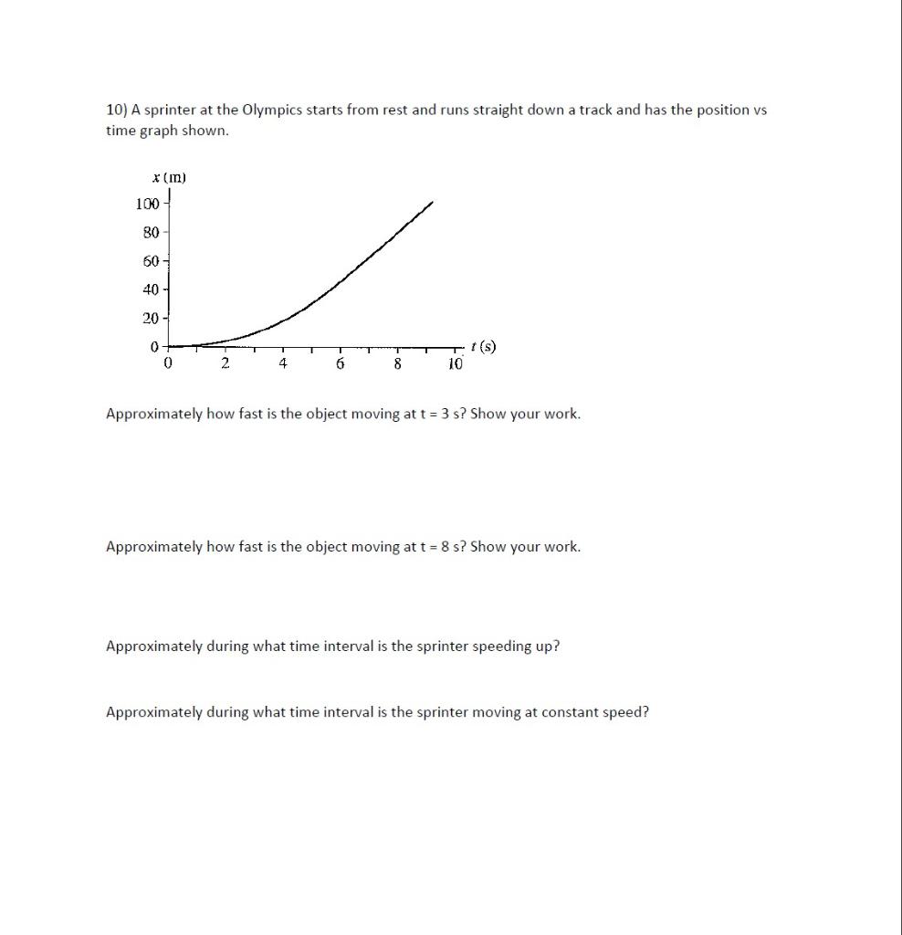 Solved 10) A sprinter at the Olympics starts from rest and | Chegg.com