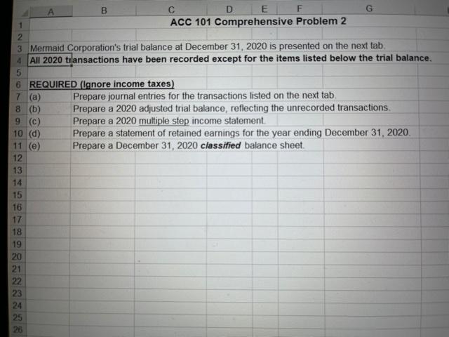 Solved ACC 101 Comprehensive Problem 2 Mermaid Corporation's | Chegg.com