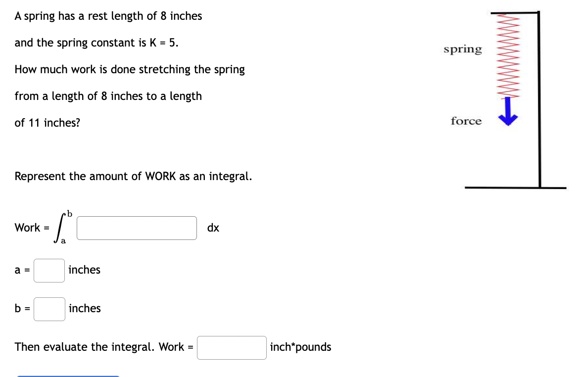 Solved A spring has a rest length of 8 ﻿inchesand the spring | Chegg.com