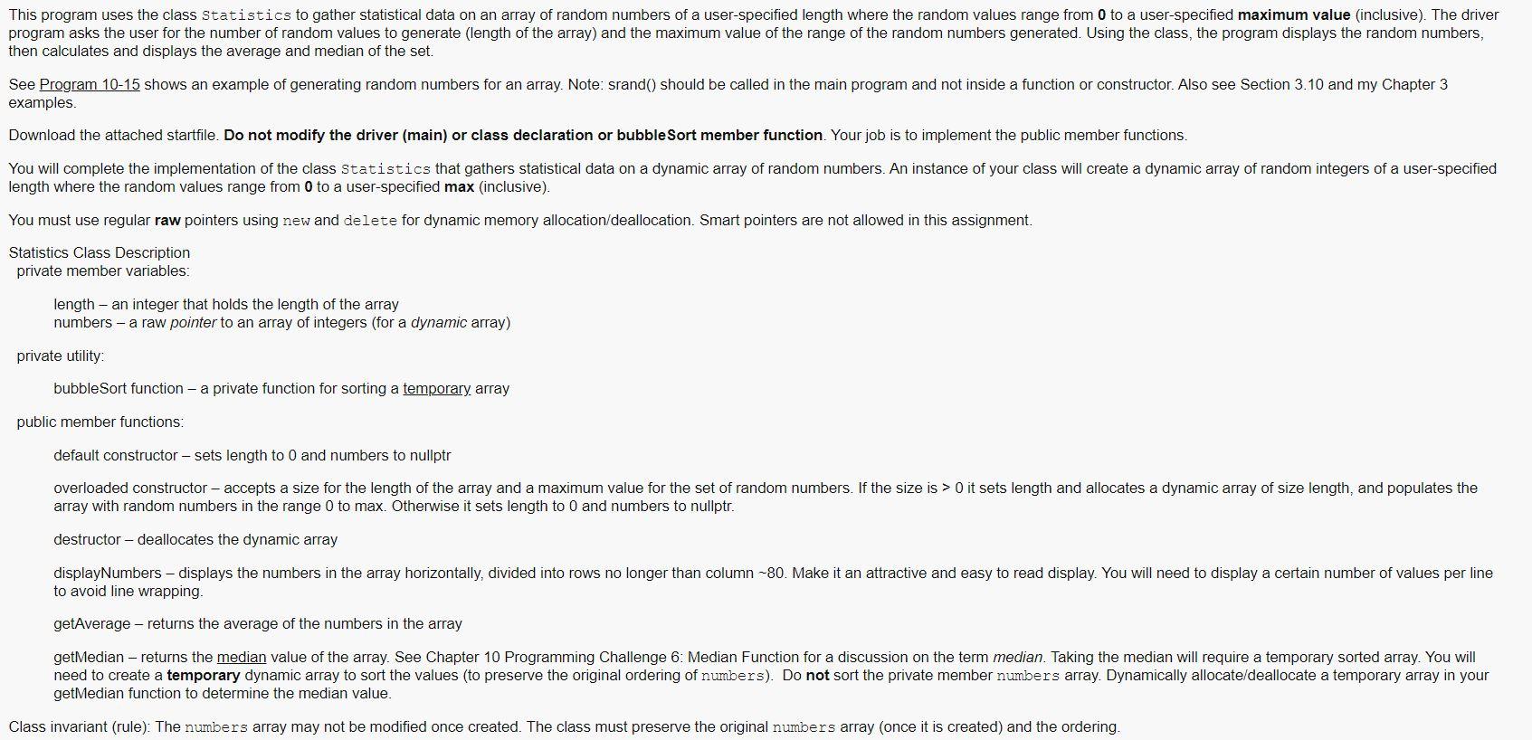 Solved This program uses the class Statistics to gather | Chegg.com