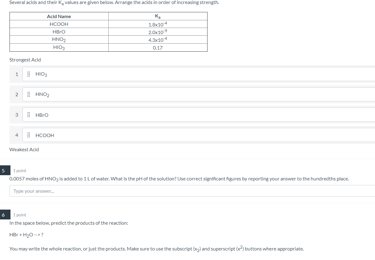 Solved Several acids and their Ka values are given below. | Chegg.com