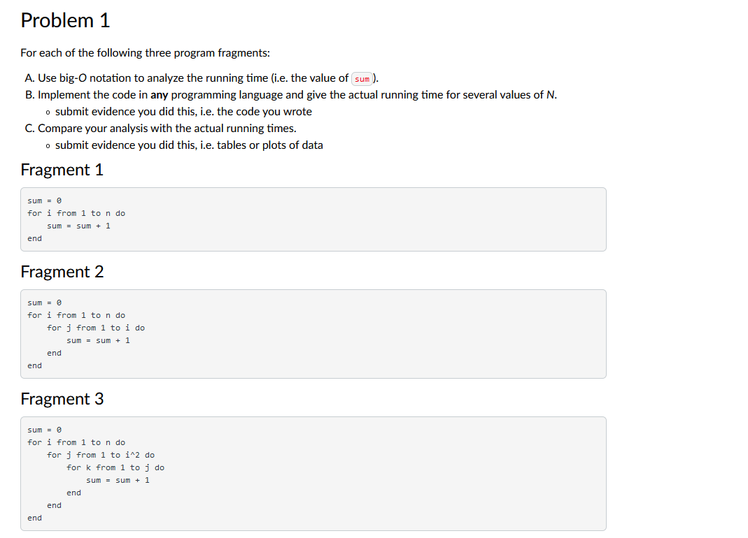 Solved Problem 1 For each of the following three program | Chegg.com