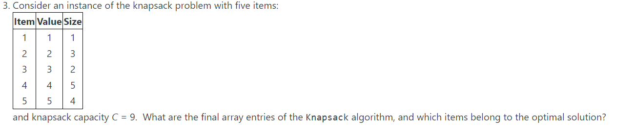 Solved 3. Consider an instance of the knapsack problem with | Chegg.com