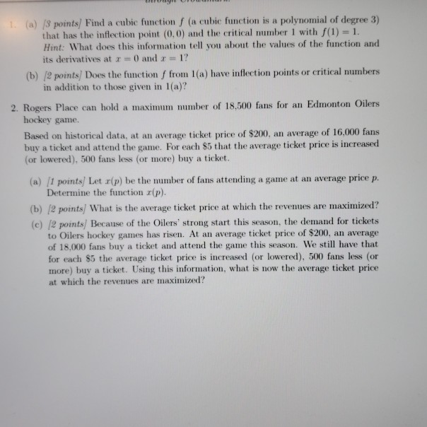 Solved 1 a) points Find a cubic function (a cubic function | Chegg.com