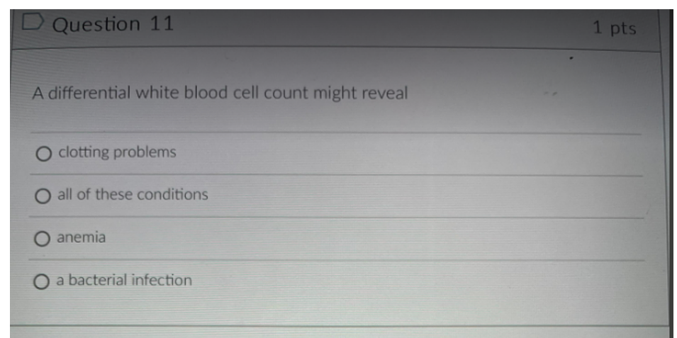 Solved D Question 11 1 pts A differential white blood cell | Chegg.com
