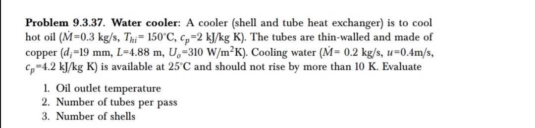 Solved Problem 9.3.37. Water cooler: A cooler (shell and | Chegg.com