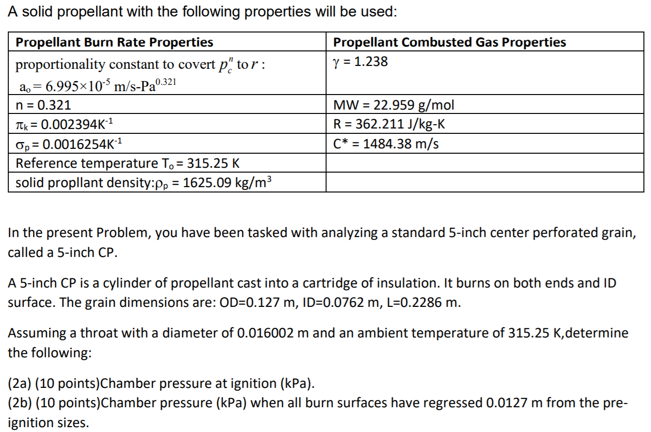 Solved A solid propellant with the following properties will | Chegg.com
