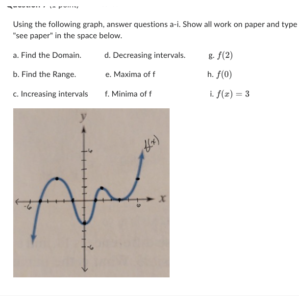 Solved Using the following graph, answer questions a-i. Show | Chegg.com