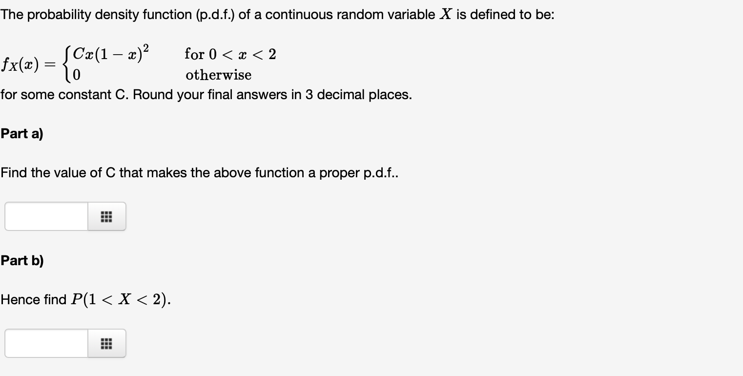 Solved The probability density function (p.d.f.) of a | Chegg.com ...