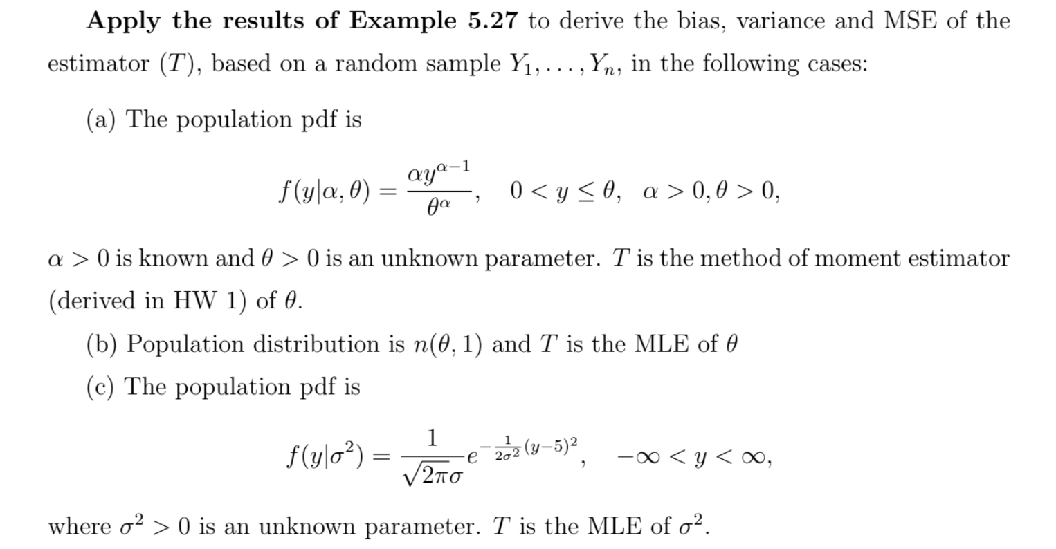 Solved Apply the results of Example 5.27 to derive the bias, | Chegg.com