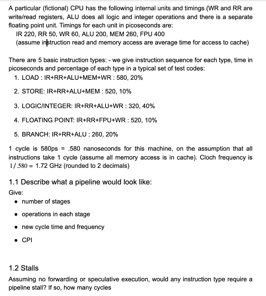 A particular (fictional) CPU has the following | Chegg.com