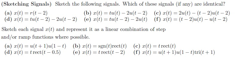 Solved (Sketching Signals) Sketch the following signals. | Chegg.com