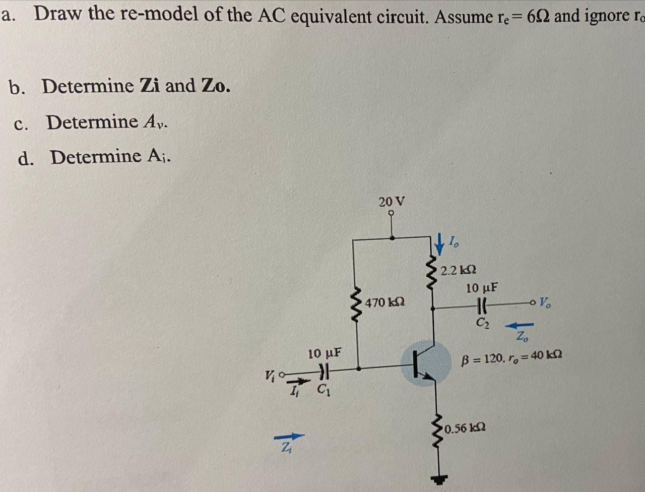 Solved a. Draw the re-model of the AC equivalent circuit. | Chegg.com