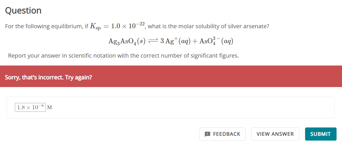 Solved For the following equilibrium, if Ksp=1.0×10−22, what | Chegg.com