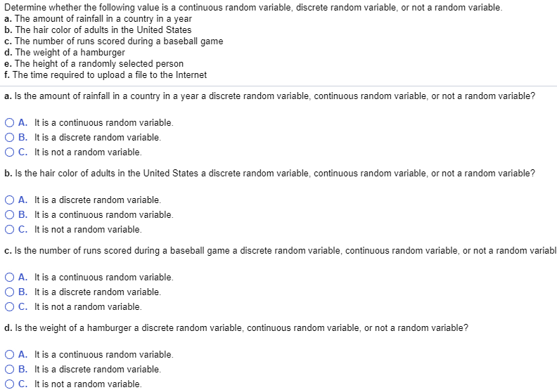Solved Determine whether the following value is a continuous | Chegg.com