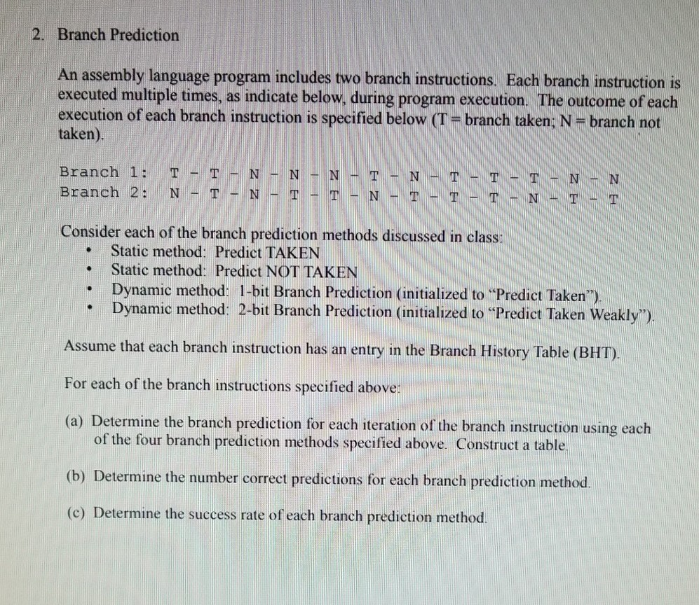 2. Branch Prediction An assembly language program | Chegg.com