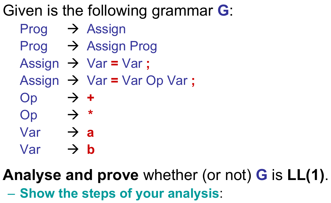 Solved Given is the following grammar G: Prog → Assign Prog | Chegg.com
