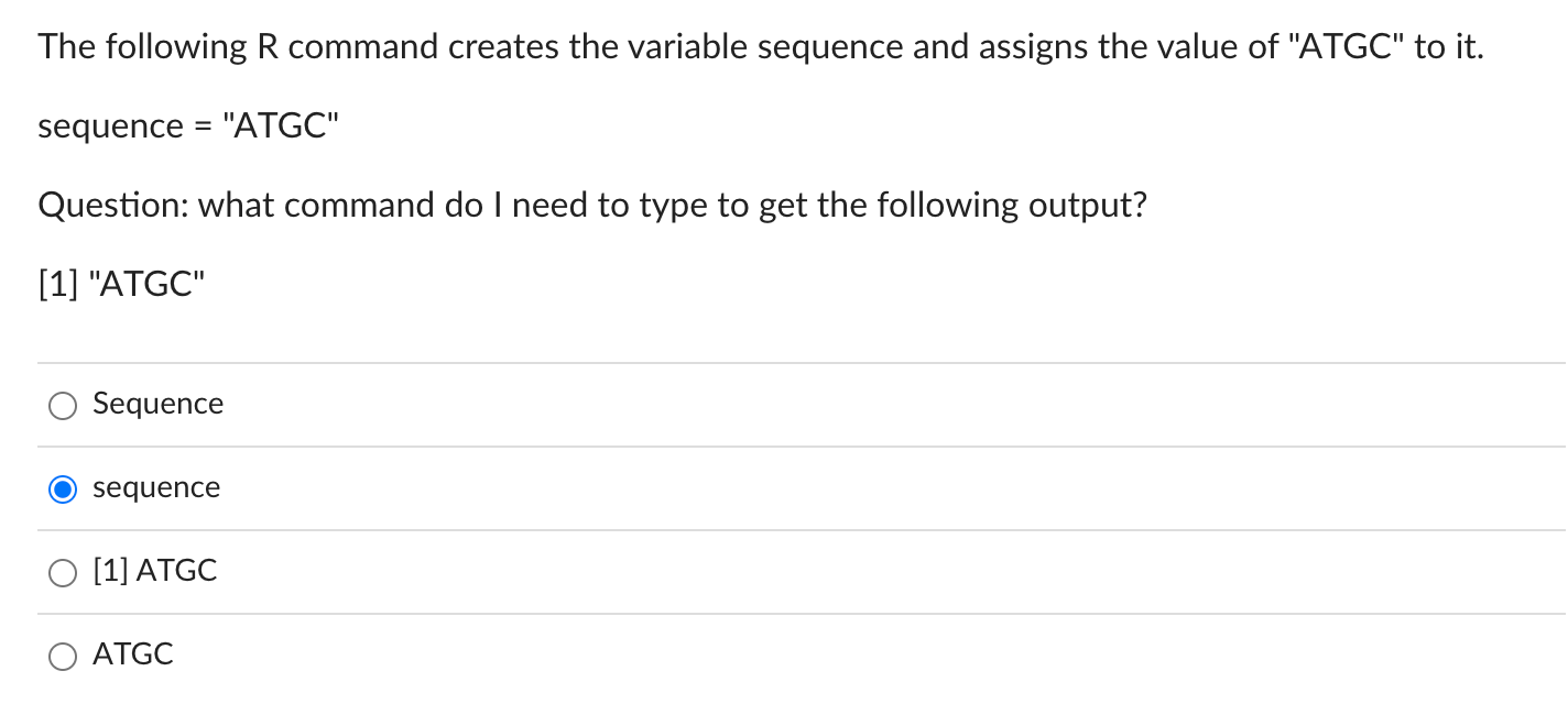 Solved The following R command creates the variable sequence | Chegg.com