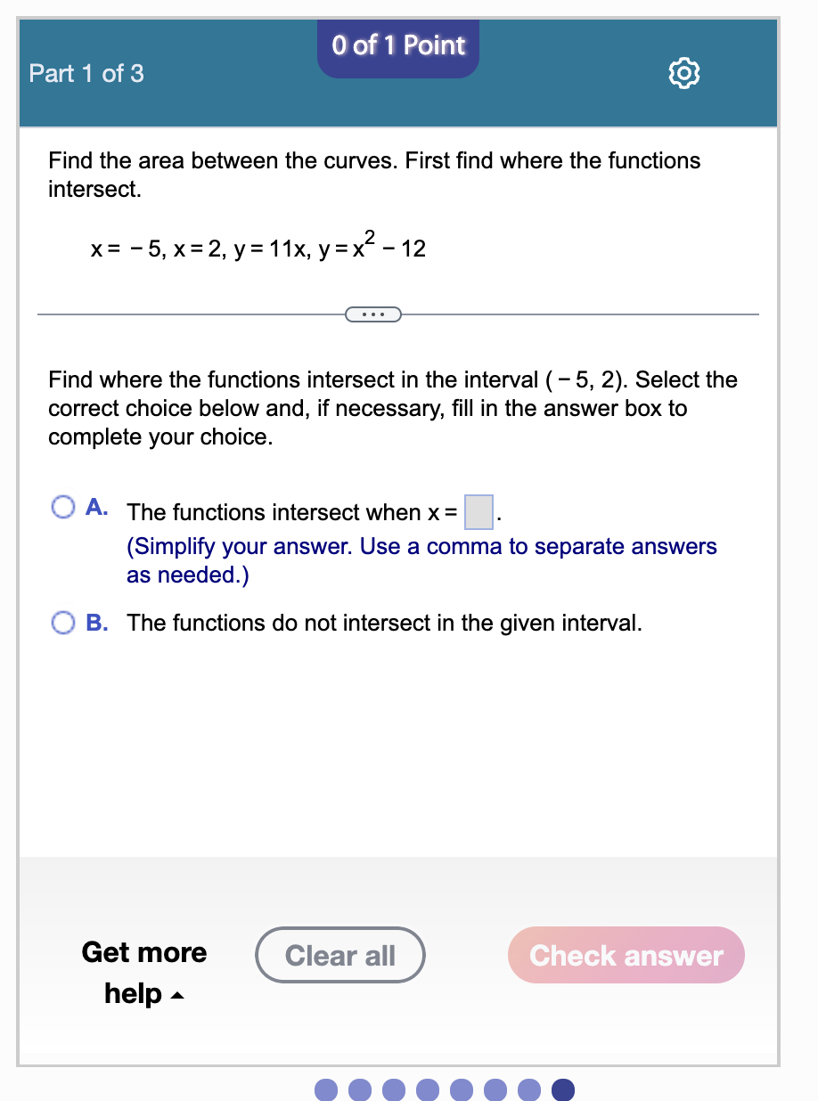 Solved Find the area between the curves. First find where | Chegg.com