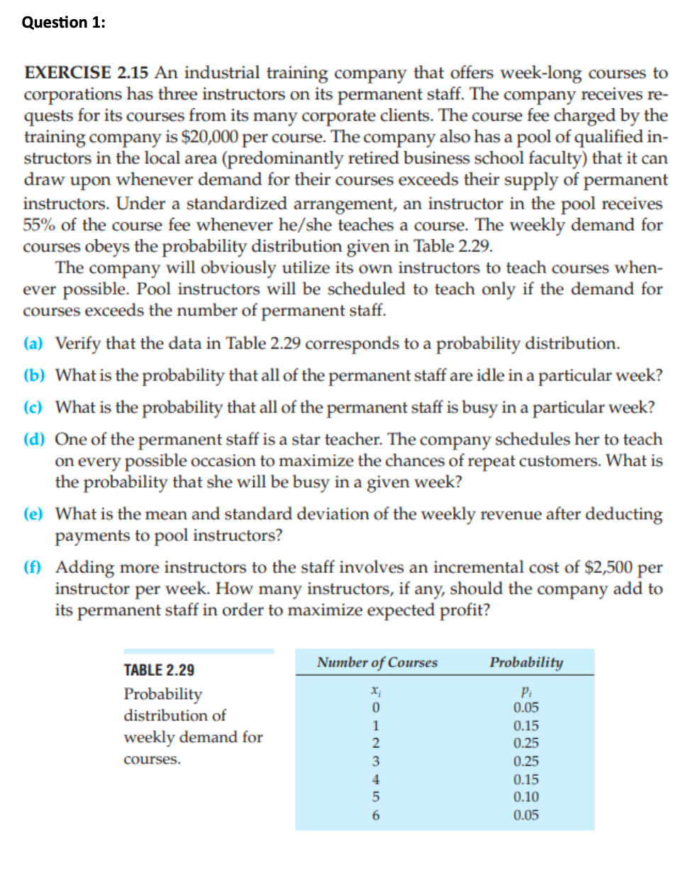 Solved Question 1:EXERCISE 2.15 An industrial training | Chegg.com Solved Question 1:EXERCISE 2.15 An industrial training | Chegg.com