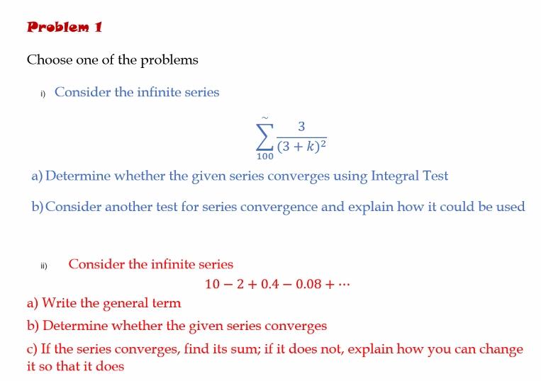 Solved Problem 1 Choose one of the problems i) Consider the | Chegg.com