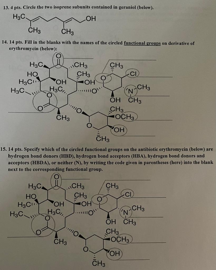 Solved 13.4 pts. Circle the two isoprene subunits contained | Chegg.com
