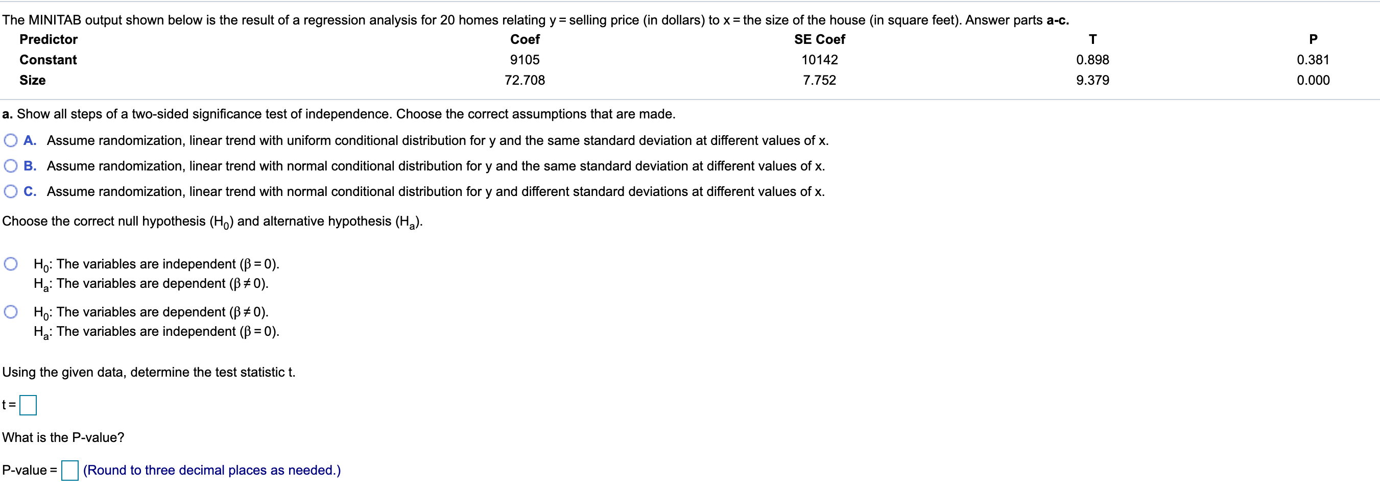 Solved Р The MINITAB output shown below is the result of a | Chegg.com