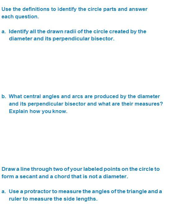 Use the definitions to identify the circle parts and | Chegg.com
