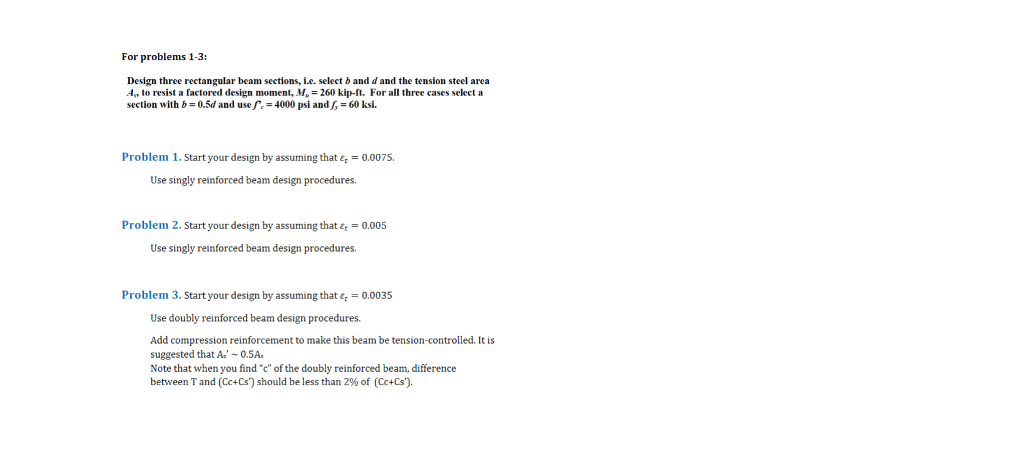 Solved For problems 1-3: Design three rectangular beam | Chegg.com