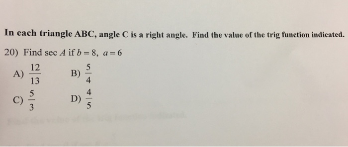 Solved In each triangle ABC, angle C is a right angle. Find | Chegg.com