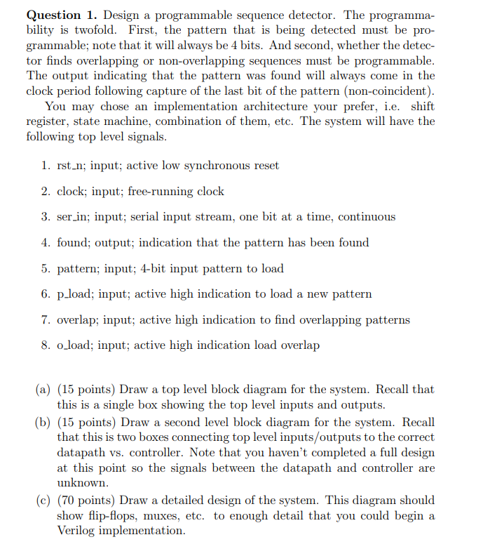 Question 1. Design a programmable sequence detector. | Chegg.com