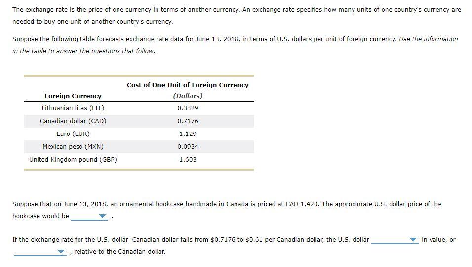 Solved The Exchange Rate Is The Price Of One Currency In Chegg