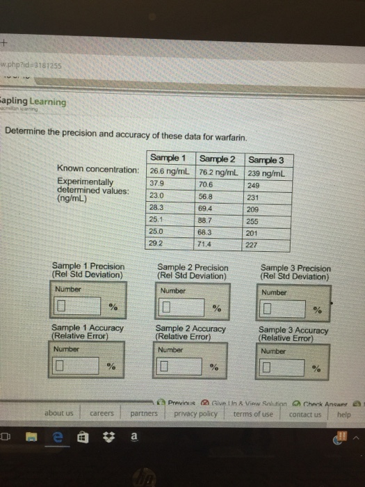Solved Determine the precision and accuracy of these data | Chegg.com