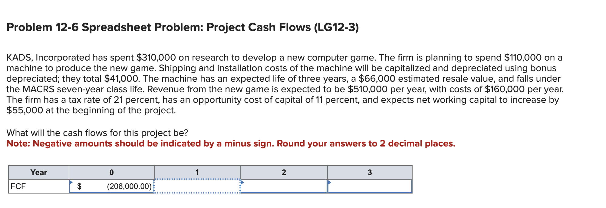 Solved Problem 12-6 Spreadsheet Problem: Project Cash Flows | Chegg.com Solved Problem 12-6 Spreadsheet Problem: Project Cash Flows | Chegg.com