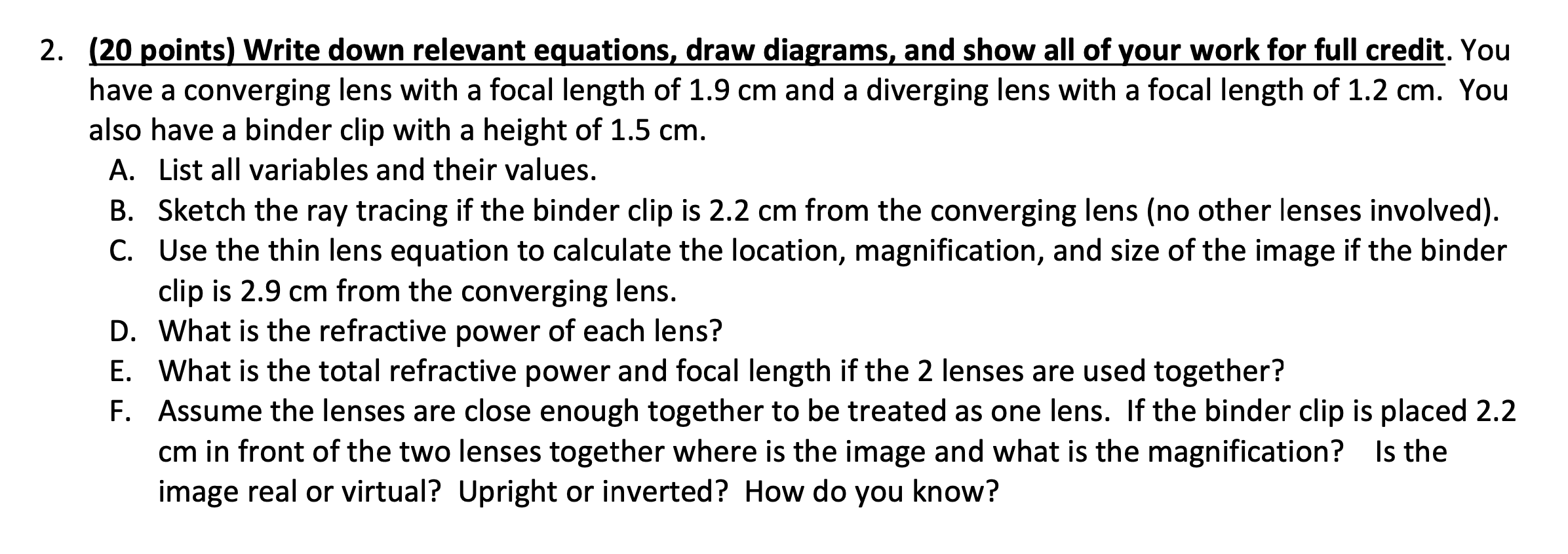 Solved (20 points) Write down relevant equations, draw | Chegg.com