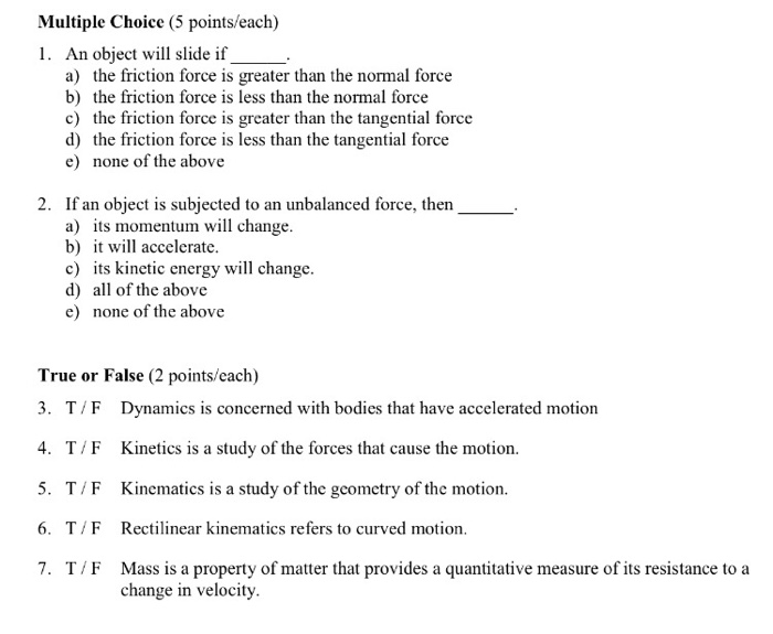 Solved Multiple Choice (5 points/each) 1. An object wil | Chegg.com