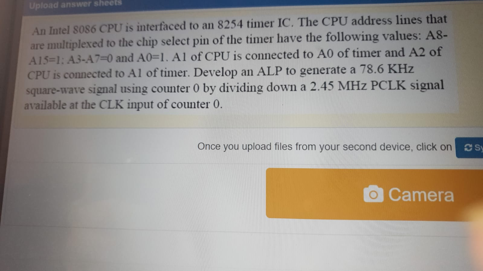 Solved Upload answer sheets An Intel 8086 CPU is interfaced | Chegg.com